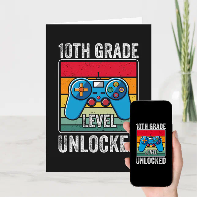10th Grade Level Unlocked Kid Back to School Gamer Card | Zazzle