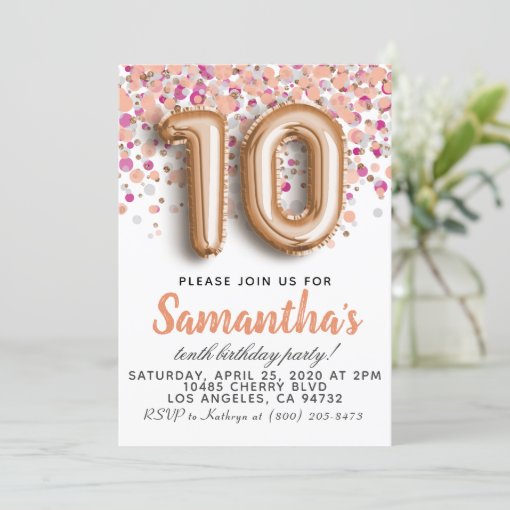 10th Rose Gold Birthday Invitation | Zazzle