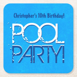 10th Ten Birthday Pool Party Save the Date P02Z Square Paper Coaster ...