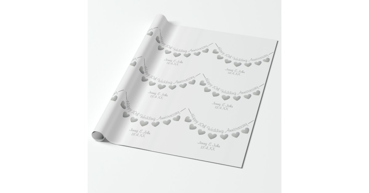 10th Tin Wedding Anniversary bunting white Wrapping Paper | Zazzle