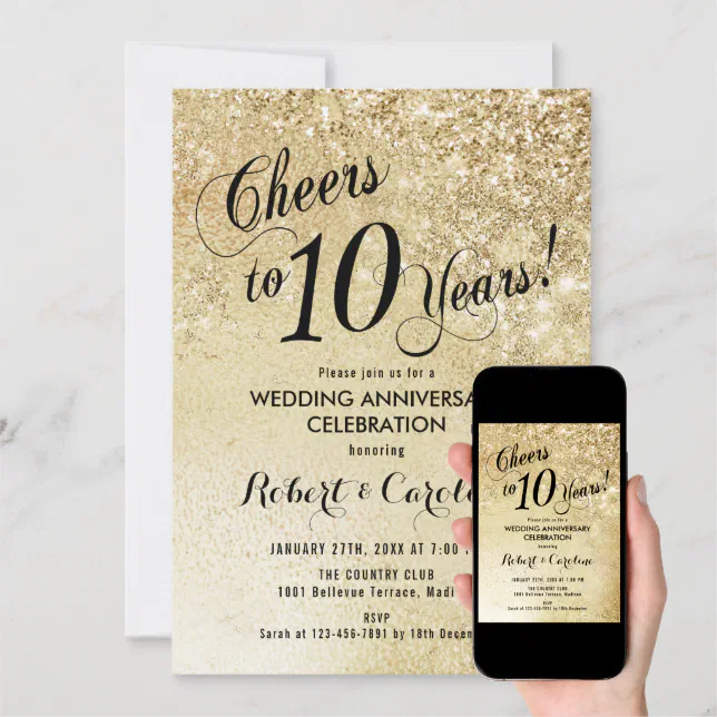10th Wedding Anniversary Gold Invitation | Zazzle