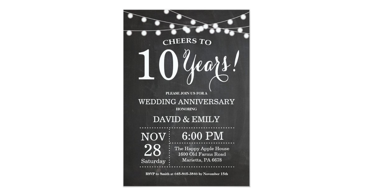 10th Wedding Anniversary Invitation Chalkboard Zazzle 10th Wedding Anniversary Invitation Chalkboard Zazzle