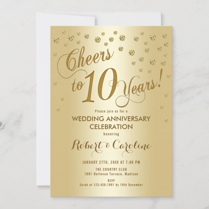 10th Wedding Anniversary Invitation in Gold | Zazzle