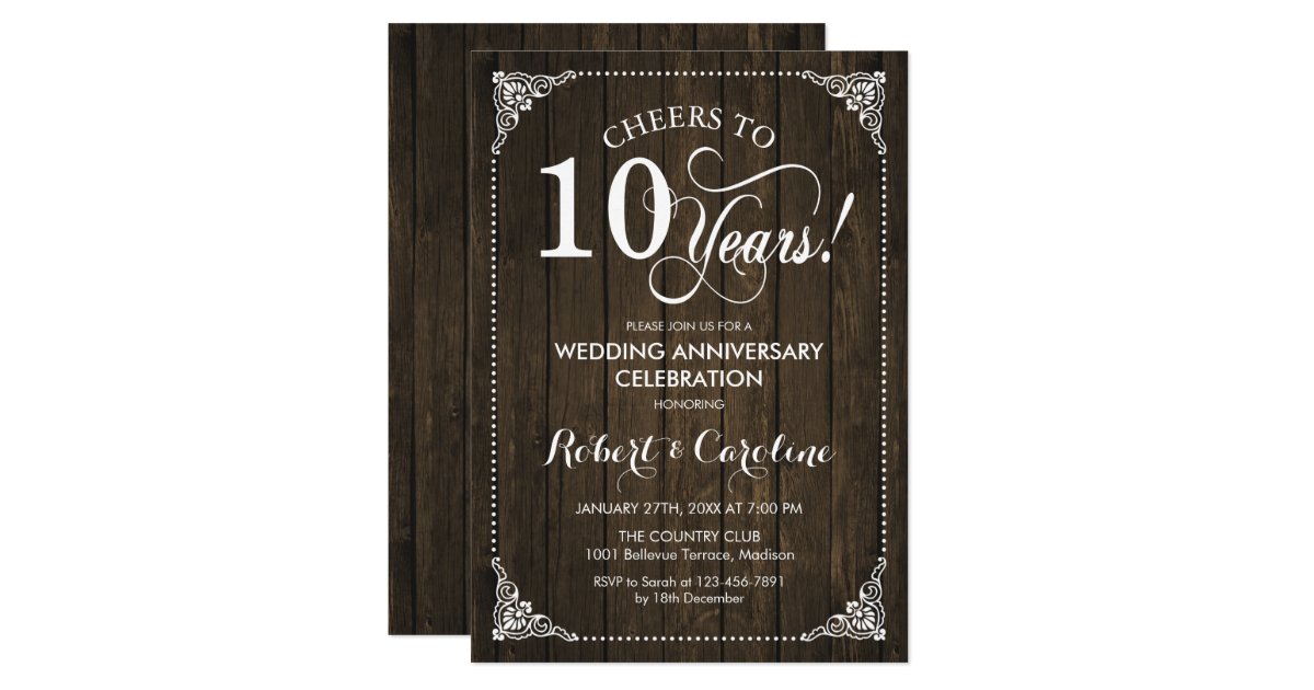 10th Wedding Anniversary - Wood Invitation | Zazzle.com