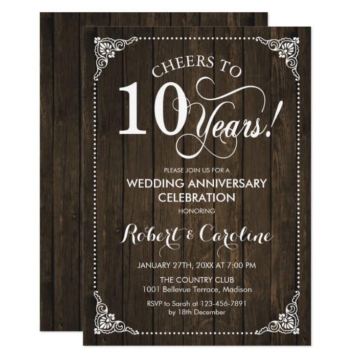 10th Wedding Anniversary - Wood Invitation | Zazzle.com