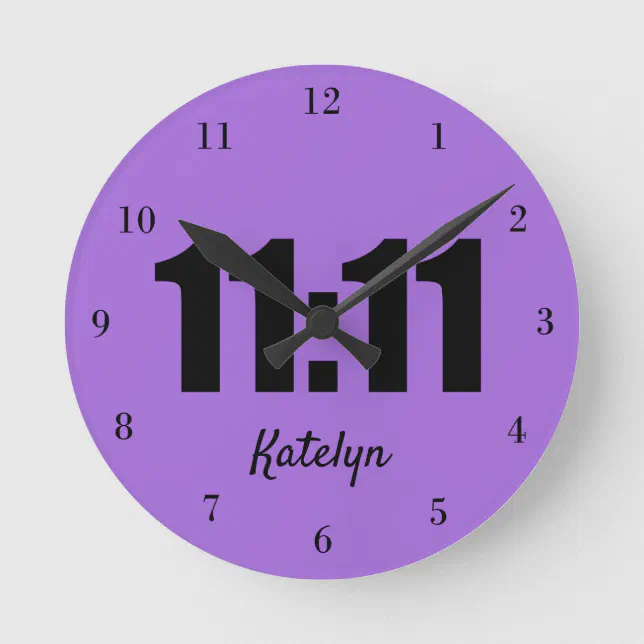 11:11 Lucky Time Purple Numbers Personalized Round Clock | Zazzle