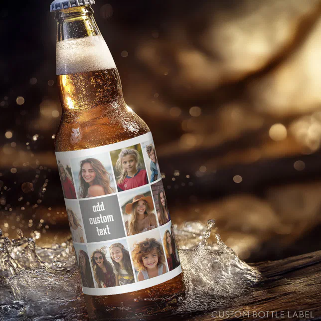 11 Instagram Photo Collage Custom Text on Charcoal Beer Bottle Label ...