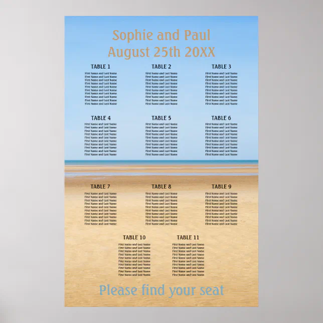 11 Table Beach Wedding Seating Chart | Zazzle