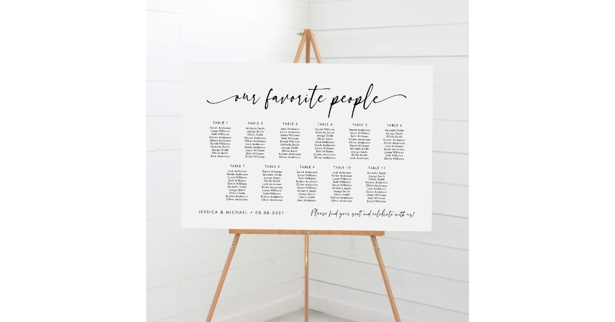 11 Tables Our Favorite People Seating Chart Plan Foam Board | Zazzle