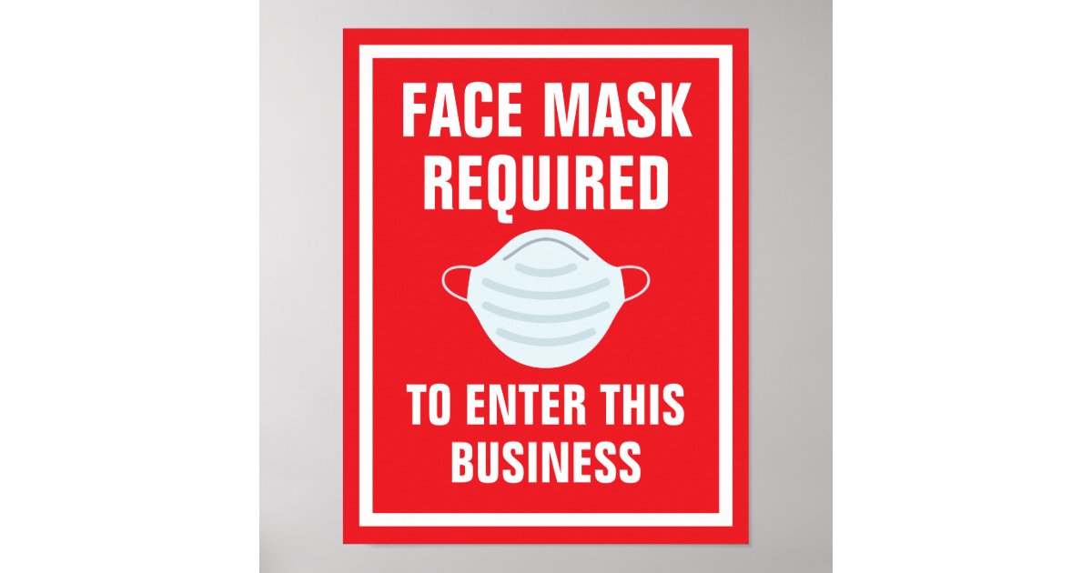 11" x 14" Bold Red Face Mask Required Paper Poster | Zazzle