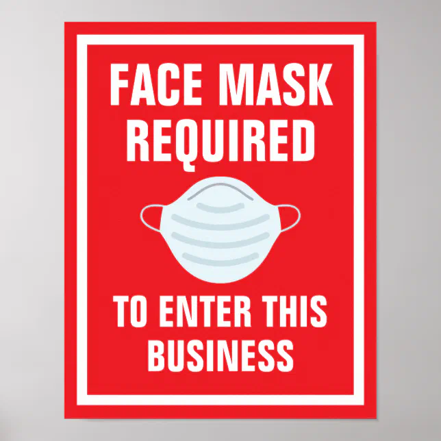 11" x 14" Bold Red Face Mask Required Paper Poster | Zazzle