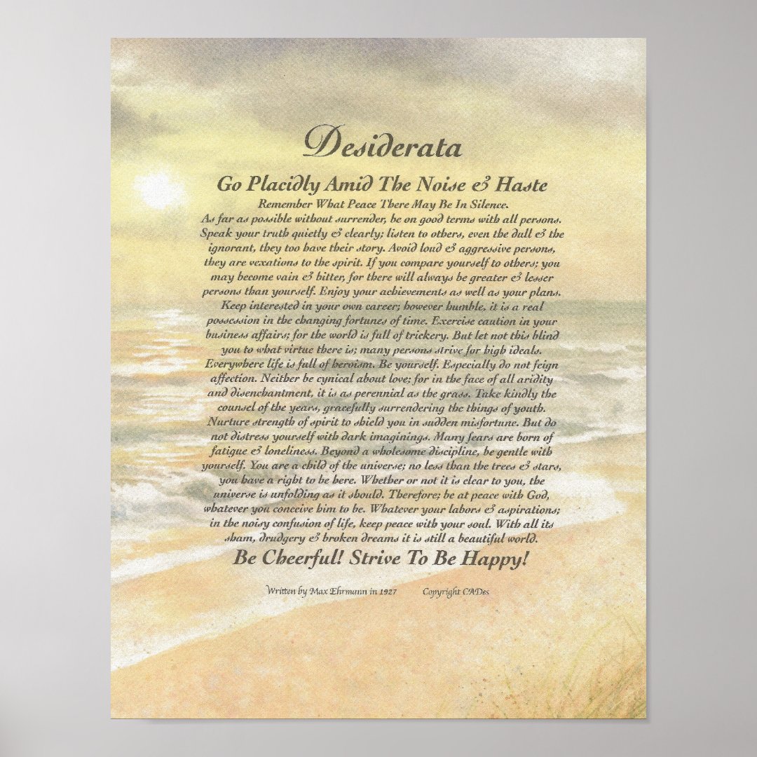 11 x 14 Desiderata Poster on Golden Ocean Sunset | Zazzle
