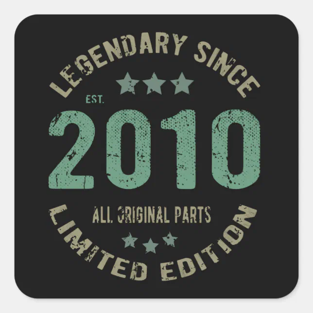 11 Year Old Bday 2010 Legend Since 11th Birthday Square Sticker | Zazzle