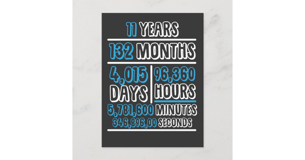 11 Years anniversary Calculation Birthday Postcard | Zazzle