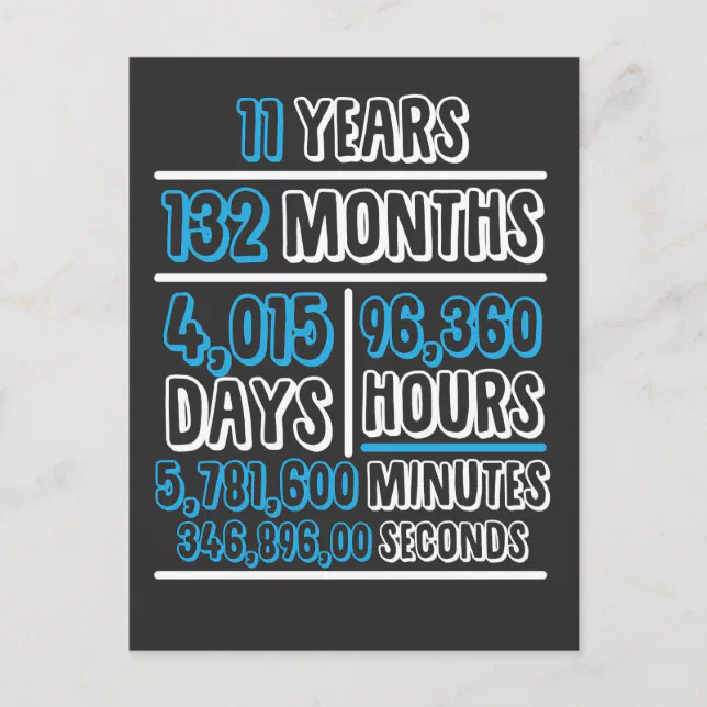 11 Years anniversary Calculation Birthday Postcard | Zazzle