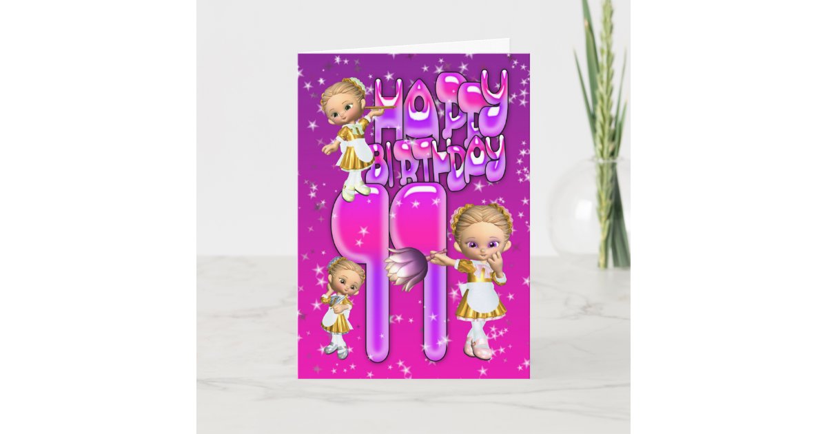 11th Birthday Card cute little glitter maids | Zazzle