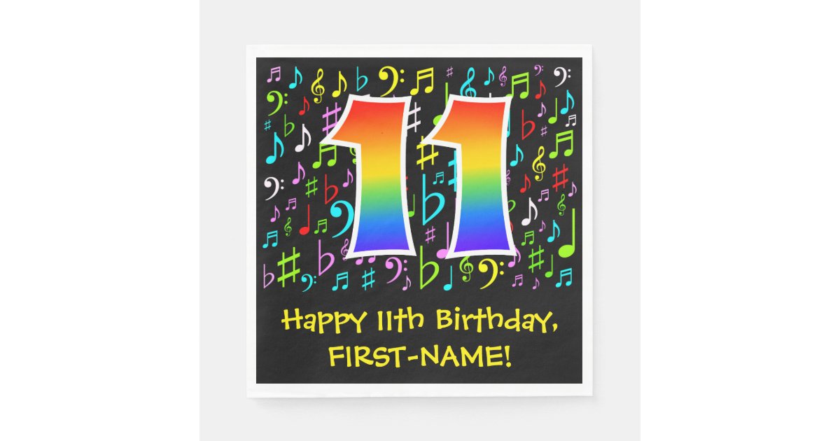 11th Birthday - Colorful Music Symbols, Rainbow 11 Napkins | Zazzle
