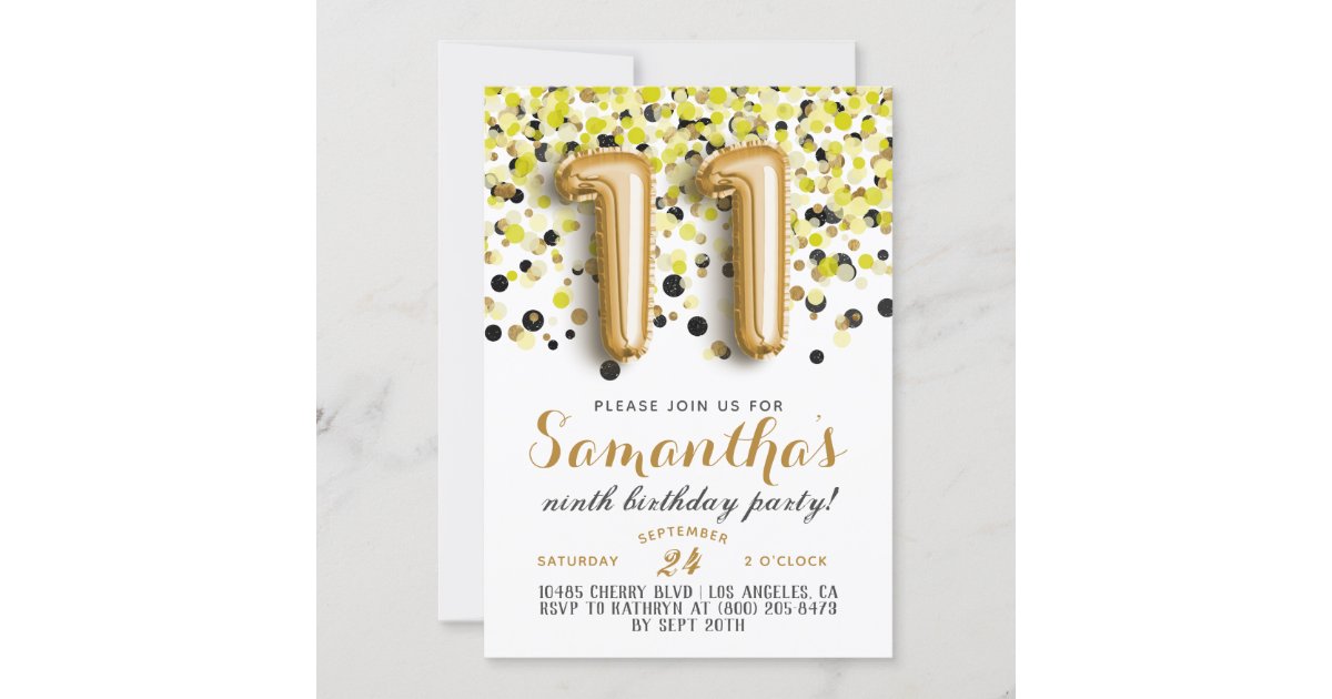 11th Birthday Confetti Invitation | Zazzle