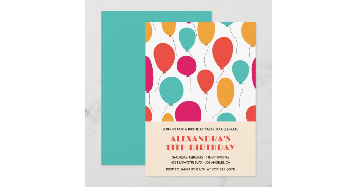 11th birthday invitations Balloons Colorful | Zazzle