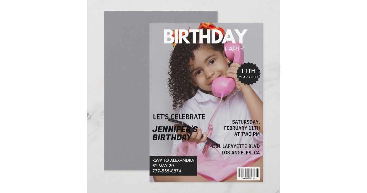 11th birthday invitations for her Magazine Cover | Zazzle