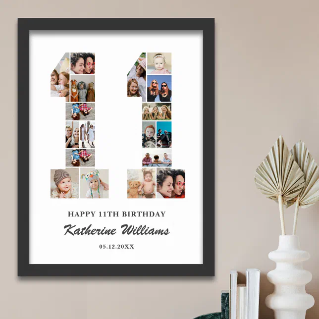 11th Birthday Number 11 Custom Photo Collage Poster | Zazzle