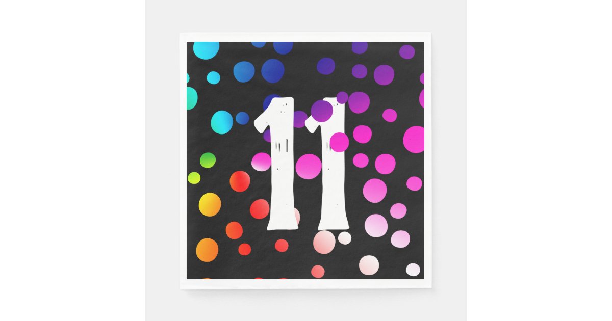 11th Birthday Rainbow Dots on Black Napkins | Zazzle