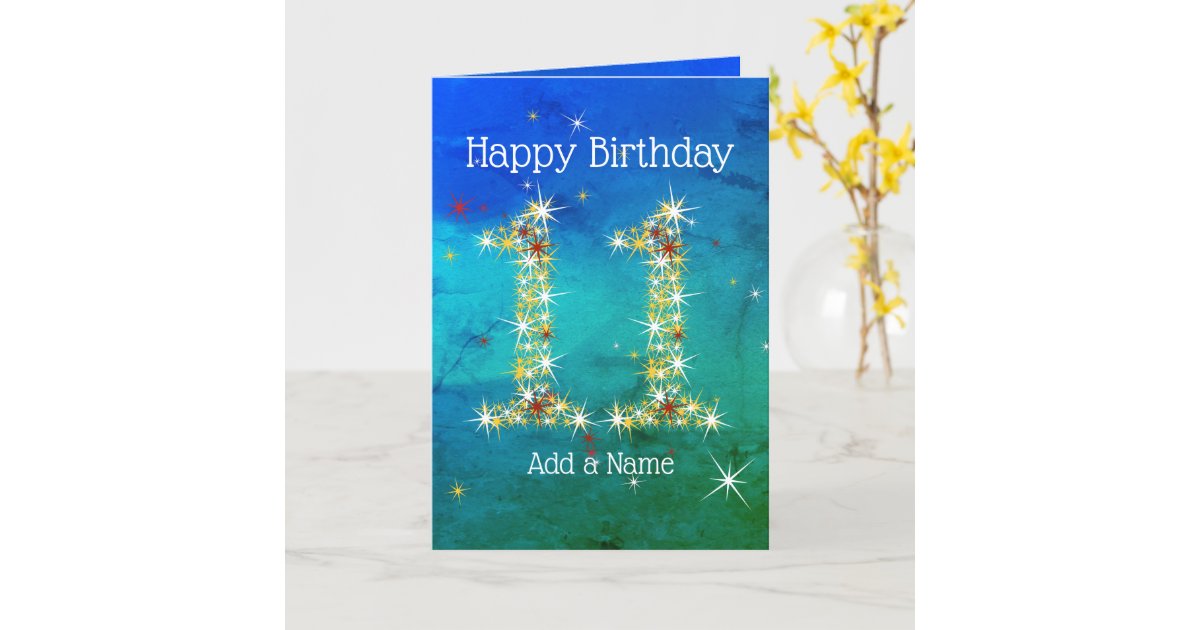 11th Birthday - Star Numbers - Blue Green - Age 11 Card | Zazzle