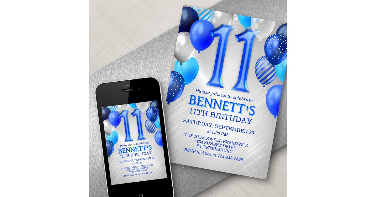 11th Boys Blue Birthday Invitation | Zazzle