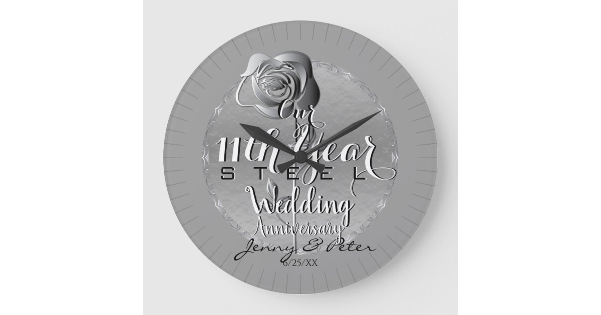 11th Steel Rose Anniversary Wall Clock | Zazzle