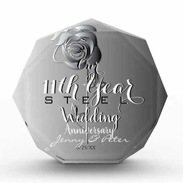 11th Wedding Anniversary w Steel Rose Photo Block | Zazzle