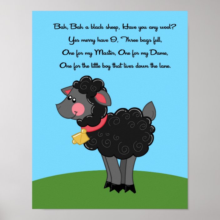 11x14 Bah Bah Black Sheep Rhyme Kids Room Wall Art | Zazzle.com