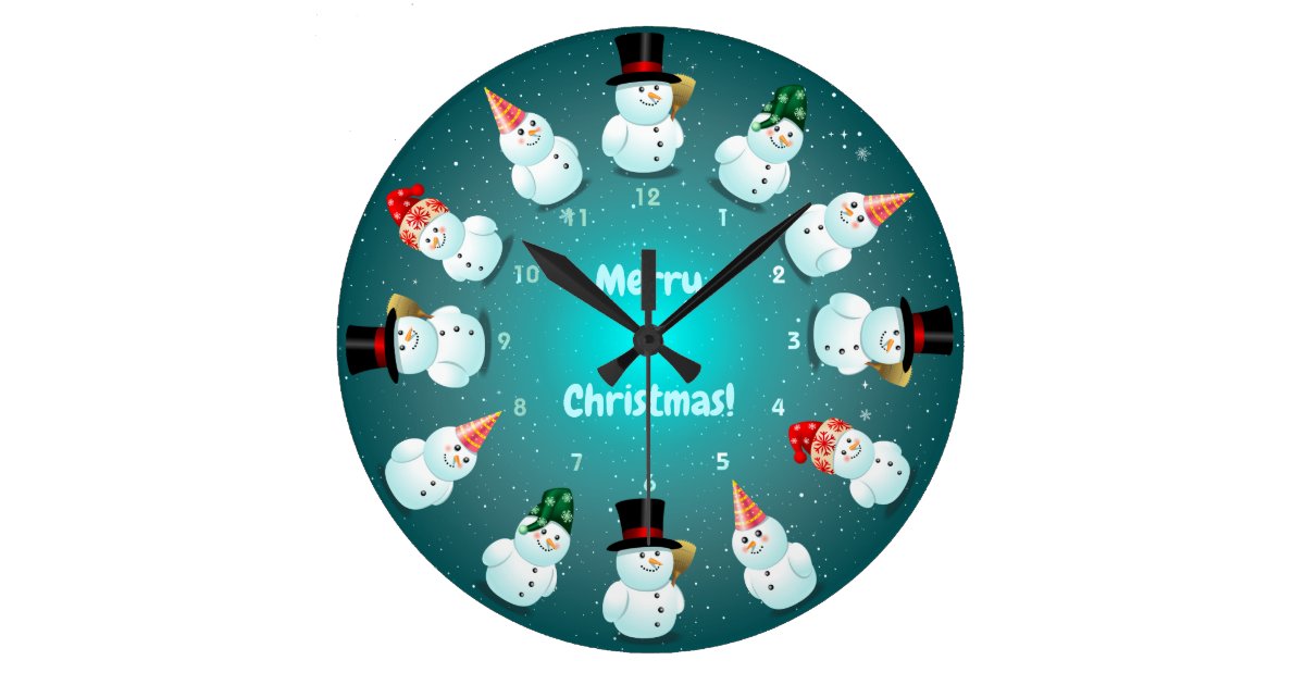 12 Cool Snowmen Celebrating Christmas Large Clock | Zazzle.com