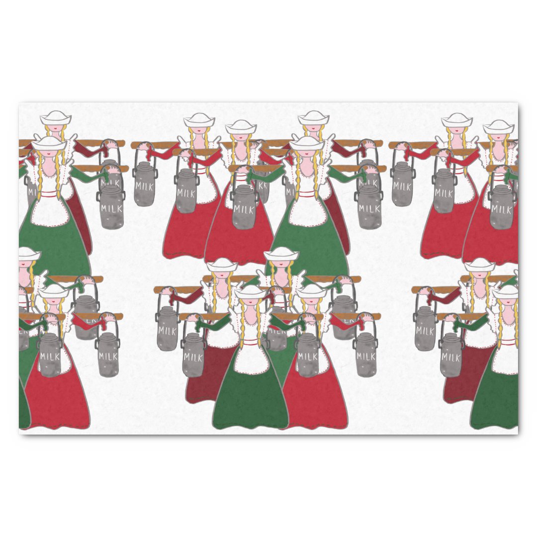 12 Days of Christmas 8 Maids A-Milking Tissue Paper | Zazzle
