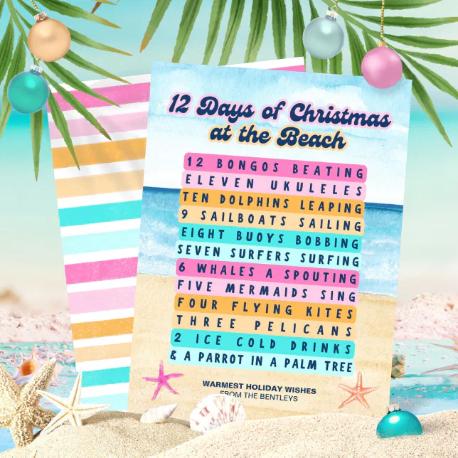 12 Days of Christmas at the Beach Retro Tropical Holiday Card | Zazzle