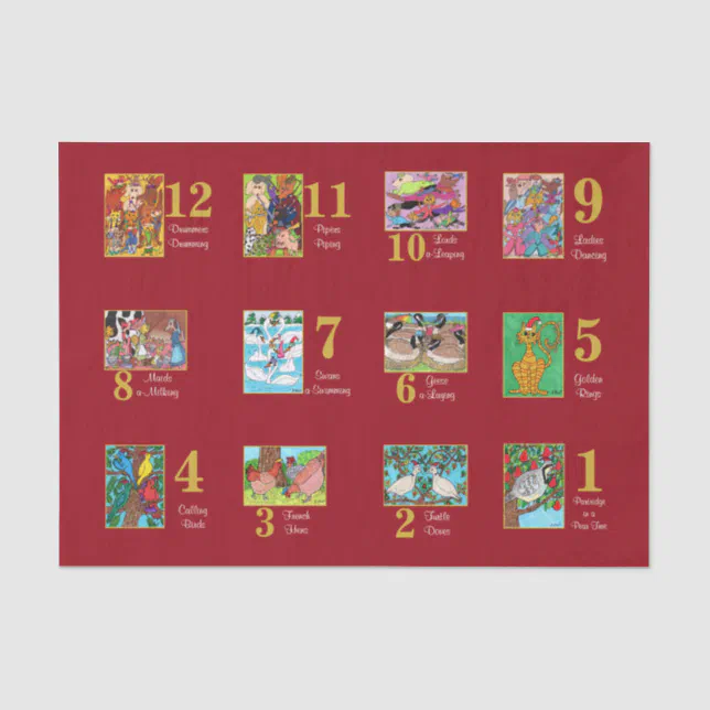 12 Days of Christmas Cute Animals & Typography Tissue Paper | Zazzle