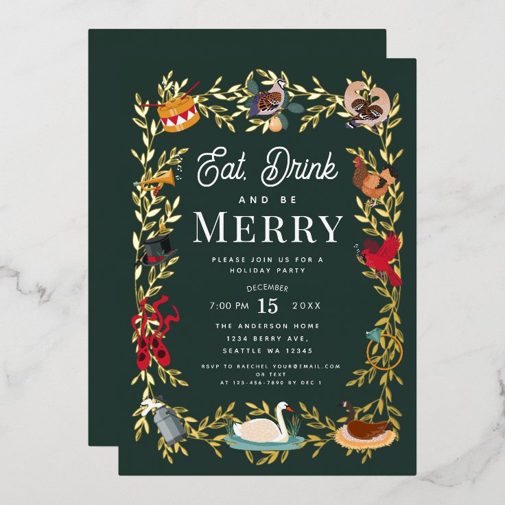 12 Days of Christmas Holiday Party Invitation Foil Invitation | Zazzle