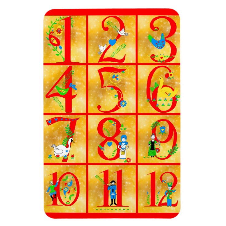 12 Days of Christmas Song Folk Art Numbers Magnet | Zazzle