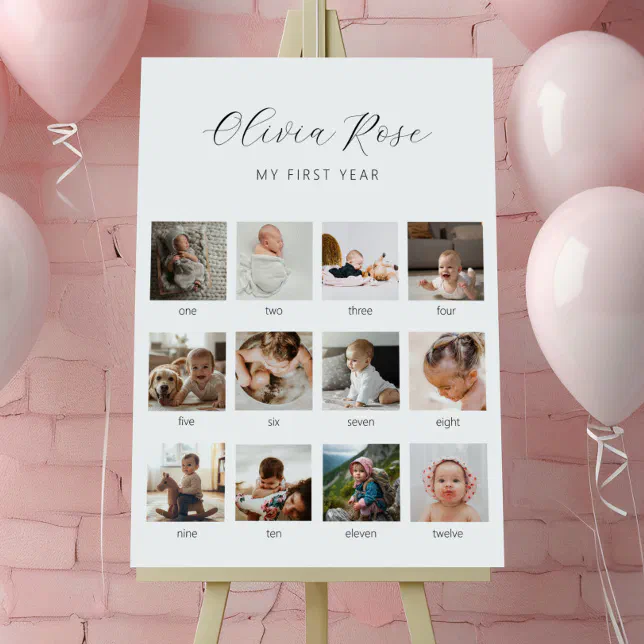 12 Month Baby Milestones 1st Birthday Photo Sign | Zazzle