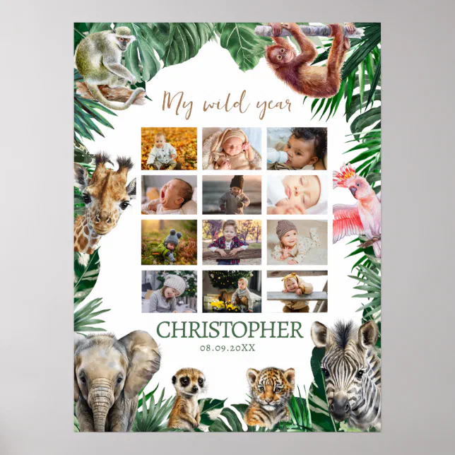 12 month first year photo collage poster | Zazzle