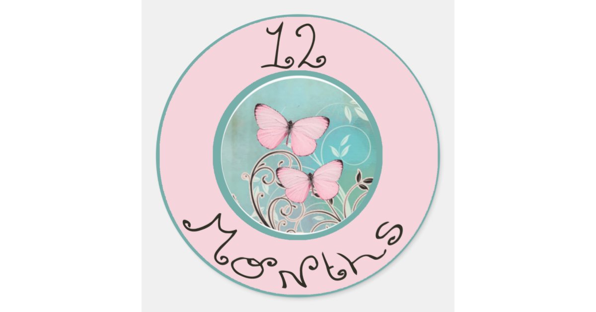 12 Months Butterfly Milestone Classic Round Sticker | Zazzle