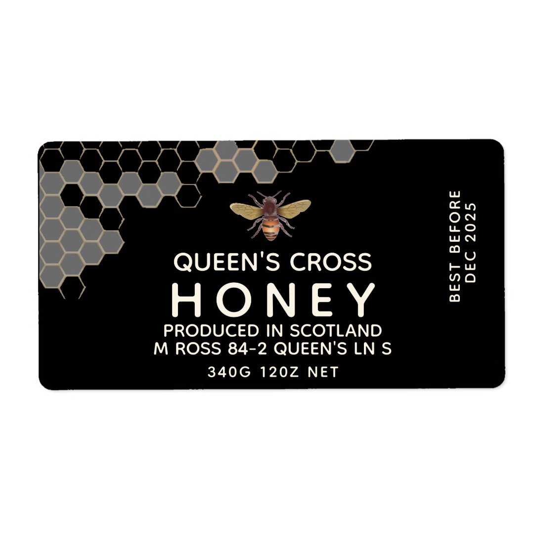 12 oz Honey Hex Jar Label with honeycomb and bee | Zazzle
