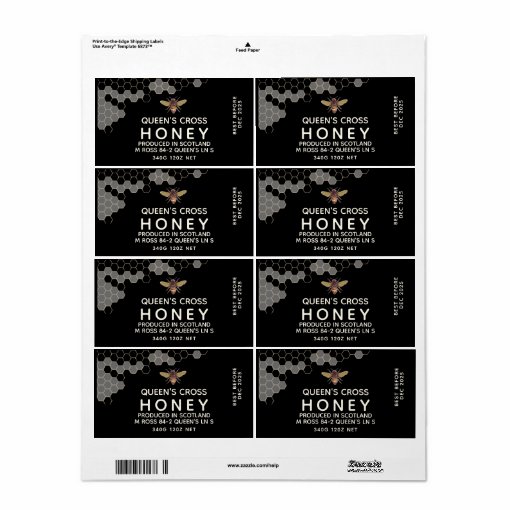 12 oz Honey Hex Jar Label with honeycomb and bee | Zazzle
