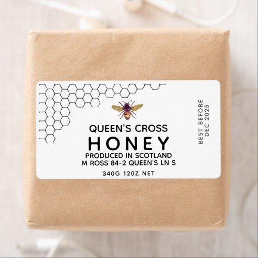 12 oz Honey Hex Jar Label with honeycomb and bee | Zazzle