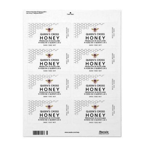 12 oz Honey Hex Jar Label with honeycomb and bee | Zazzle