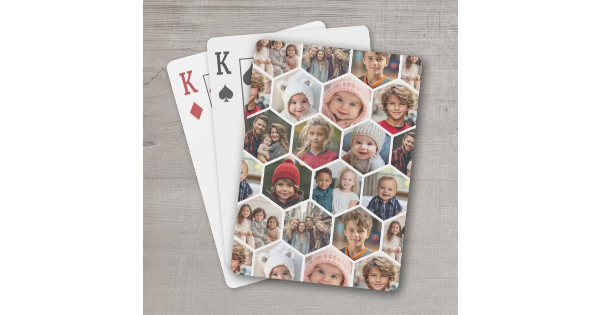 12 Photo Collage - funky hexagon pattern Poker Cards | Zazzle