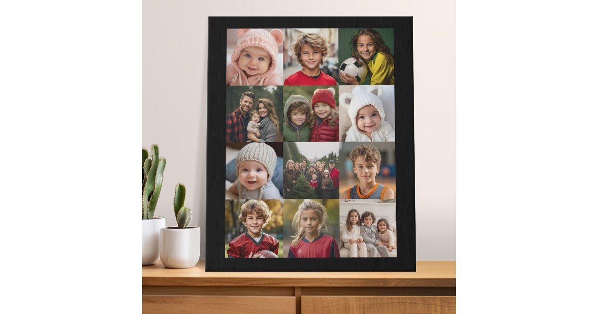 12 Photo Collage - Photos Only Square Cropped Faux Canvas Print | Zazzle