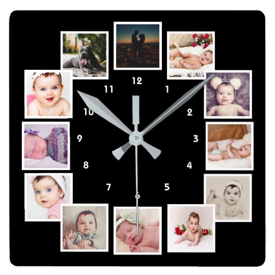 12 Photo Collage Unique Personalized Square Wall Clock | Zazzle.com