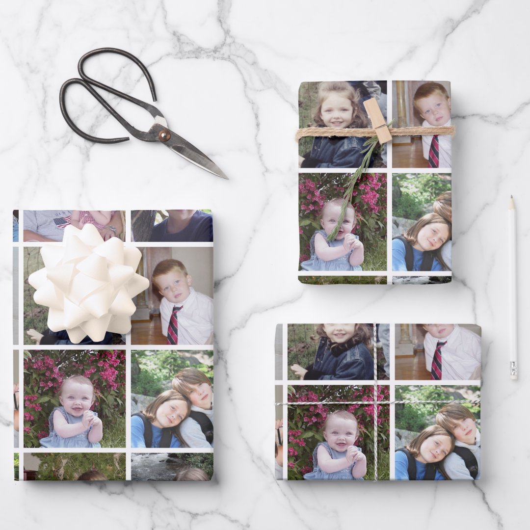 12 Photo Collage - white background grid Wrapping Paper Sheets | Zazzle