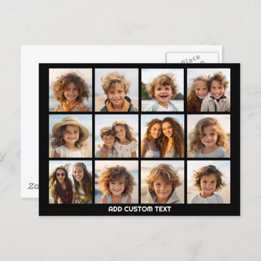 12 Photo Collage with Black Background Postcard | Zazzle