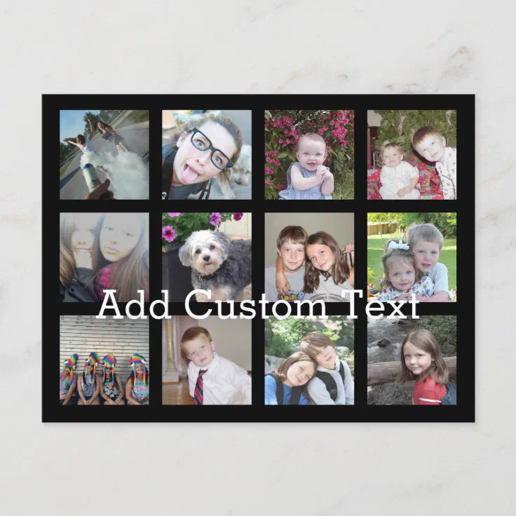 12 Photo Collage with Black Background Postcard | Zazzle